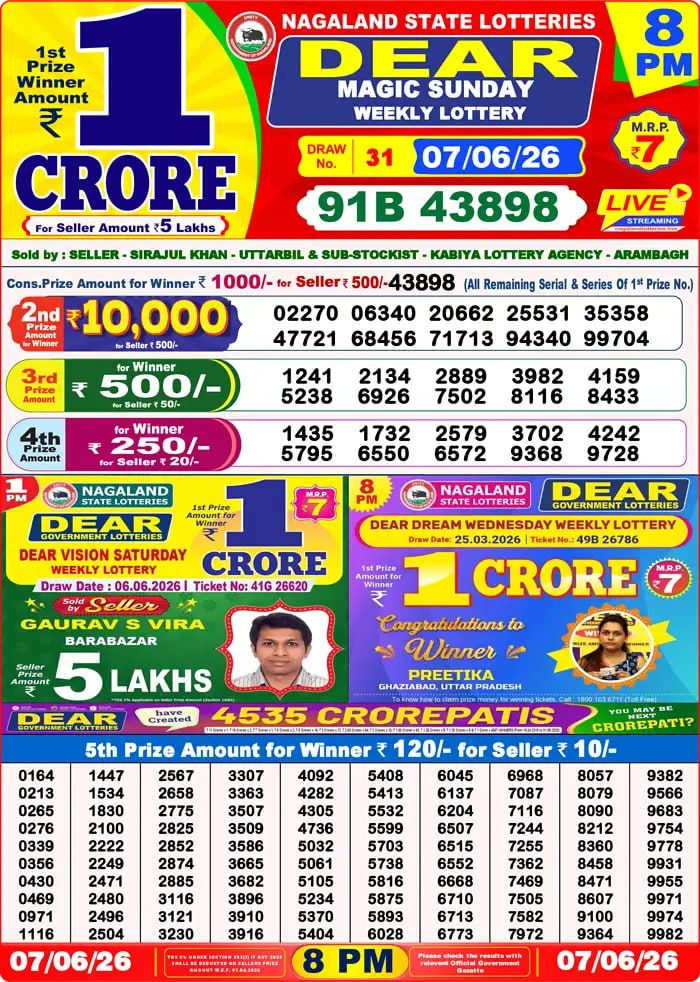 Dear Lottery Result Today (1 PM, 6 PM, 8 PM) – Official Dear Result ...